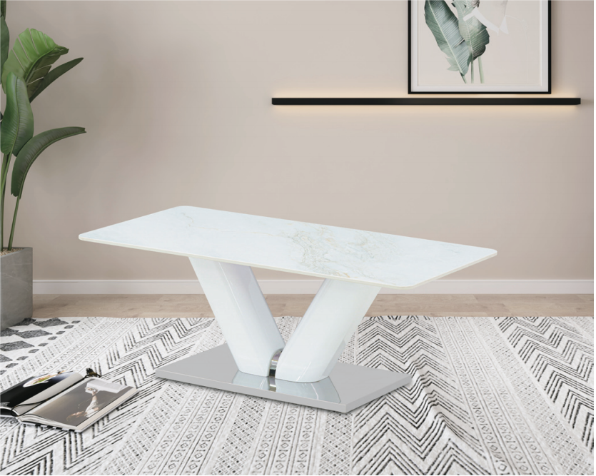 White Sintered Stone Coffee Table White Base – Estelle Decor