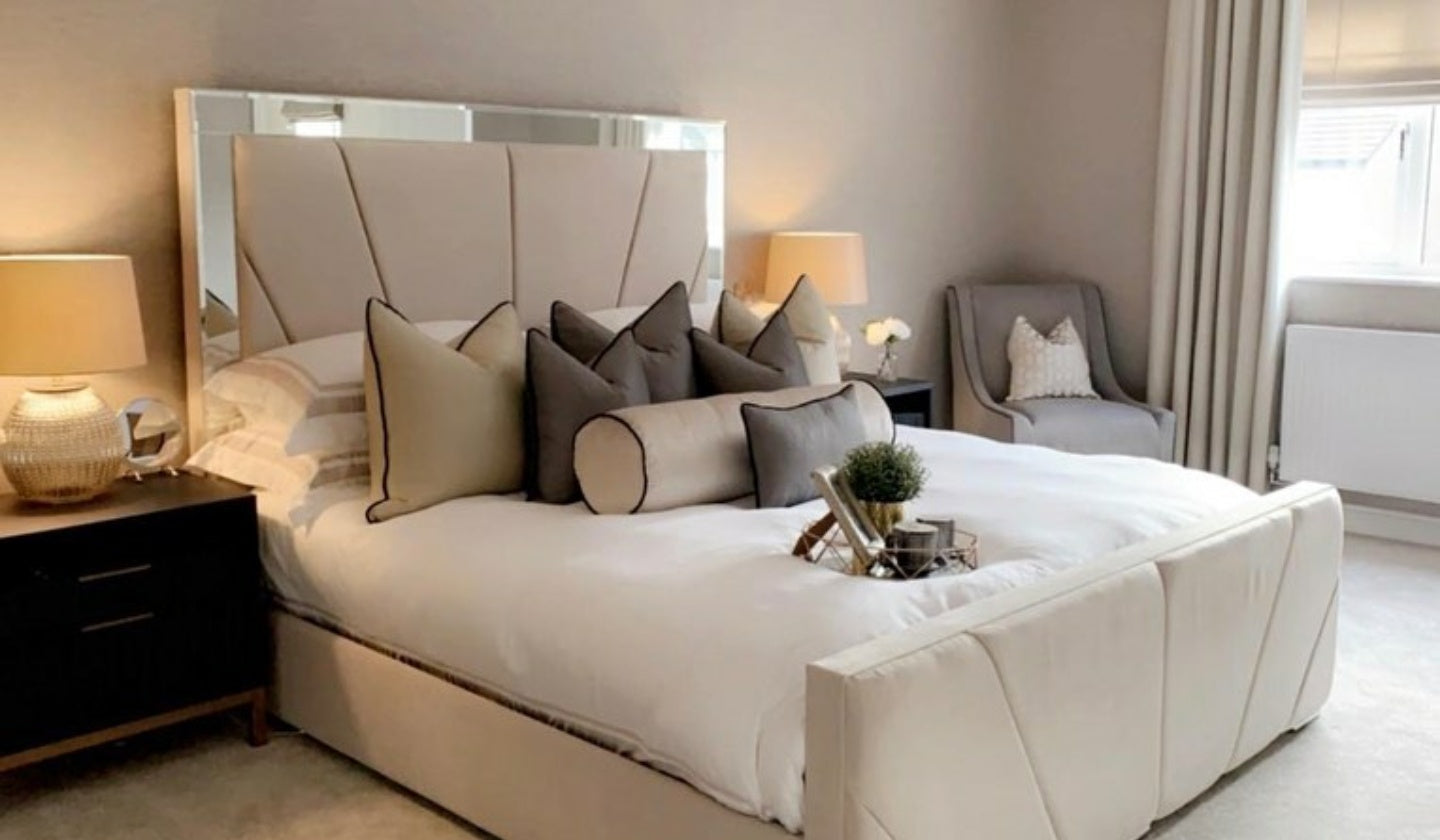 Knightsbridge Art Deco lined Mirrored Bed Frame – Estelle Decor