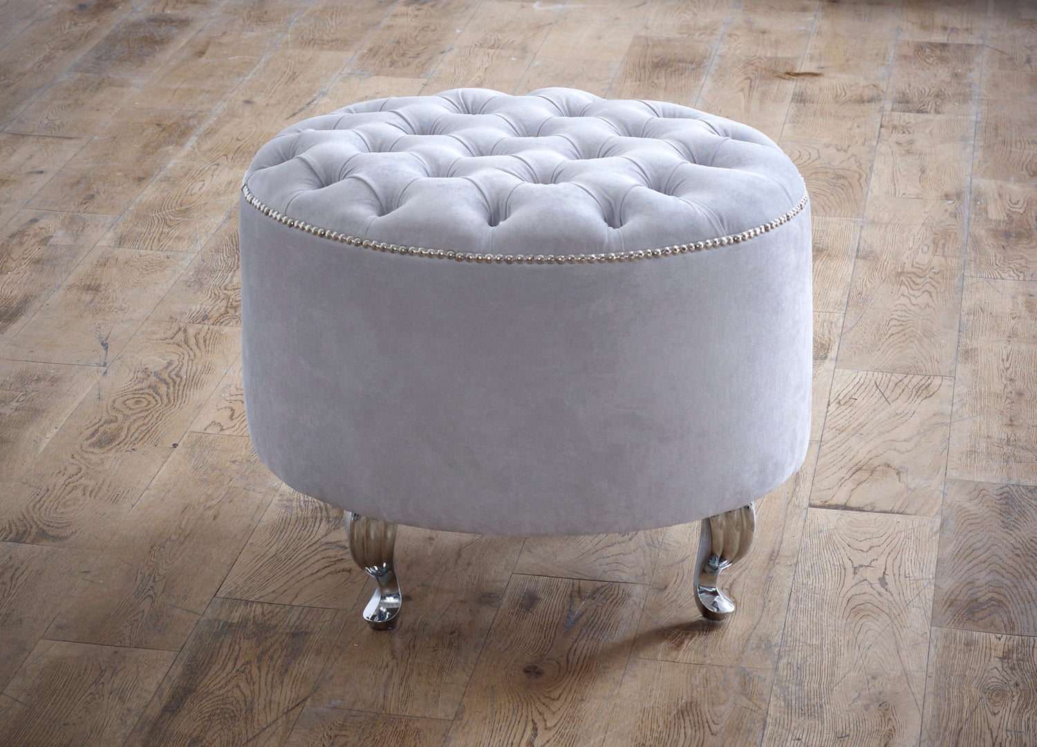 Chesterfield Upholstered Round Footstool – Estelle Decor
